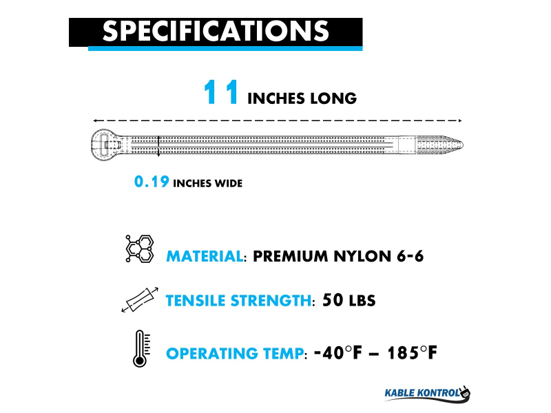 Metal Pawl Cable Zip Ties | Metal Tooth Locking Mechanism | Kable Kontrol®