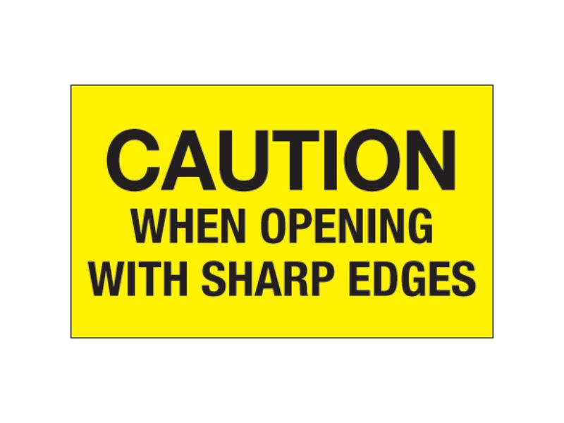 Caution When Opening With Sharp Edges Fluorescent Yellow Labels