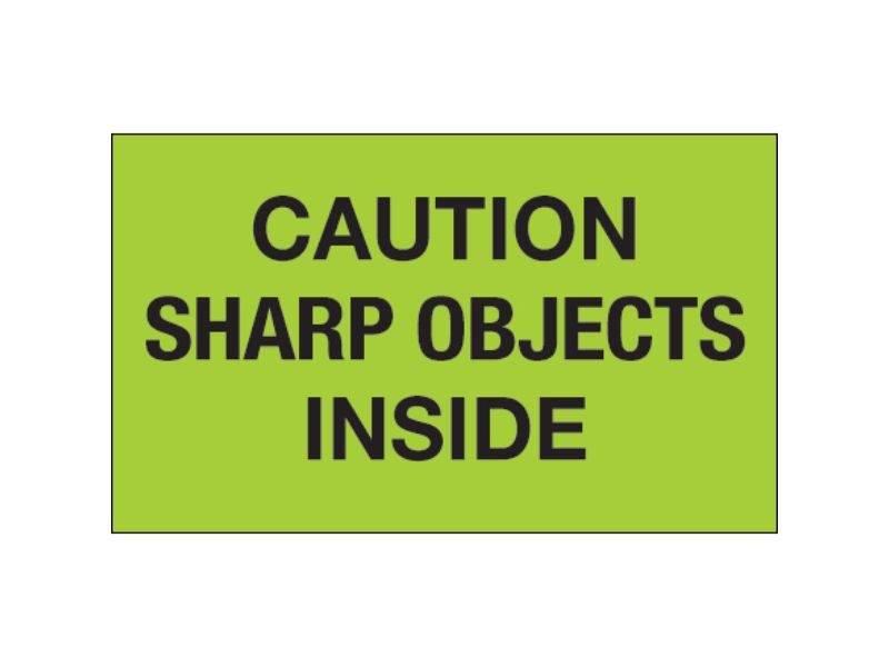 "Caution Sharp Objects Inside" Fluorescent Green Labels
