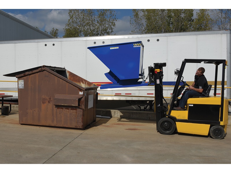 Vestil® Steel Self-Dumping Hoppers with Bumper Release - D Style - Blue
