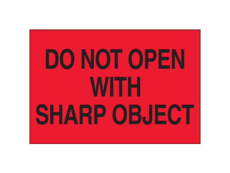 "Do Not Open with Sharp Object" Fluorescent Red Labels