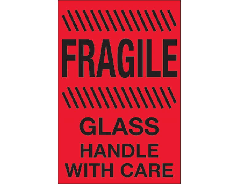 Fragile - Glass - Handle With Care Fluorescent Red Labels