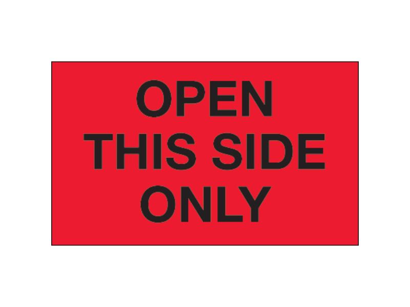 Open This Side Only Fluorescent Red Labels Features