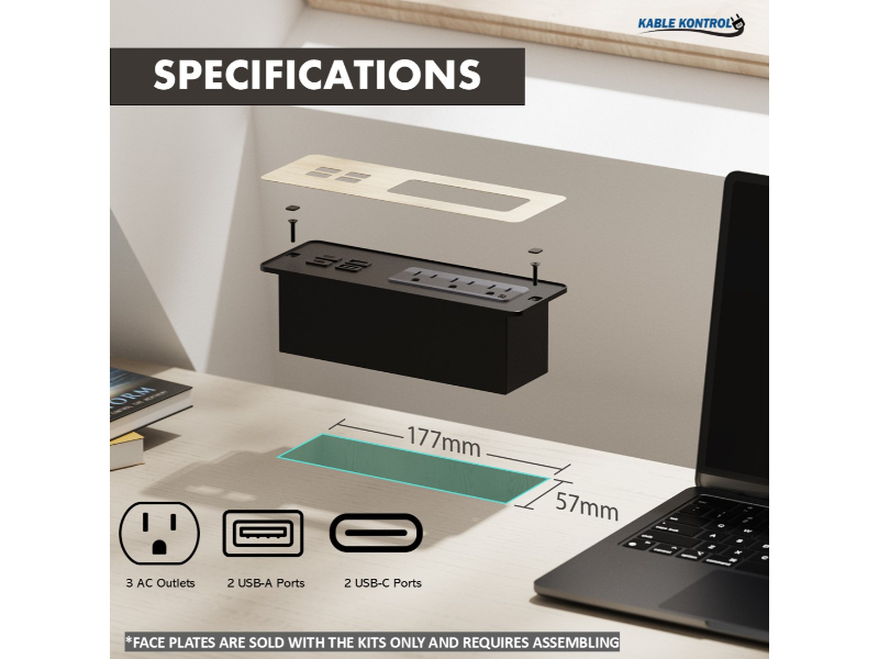 Flush Mount Desktop & Bedside Power Strip Outlet with USB C Port
