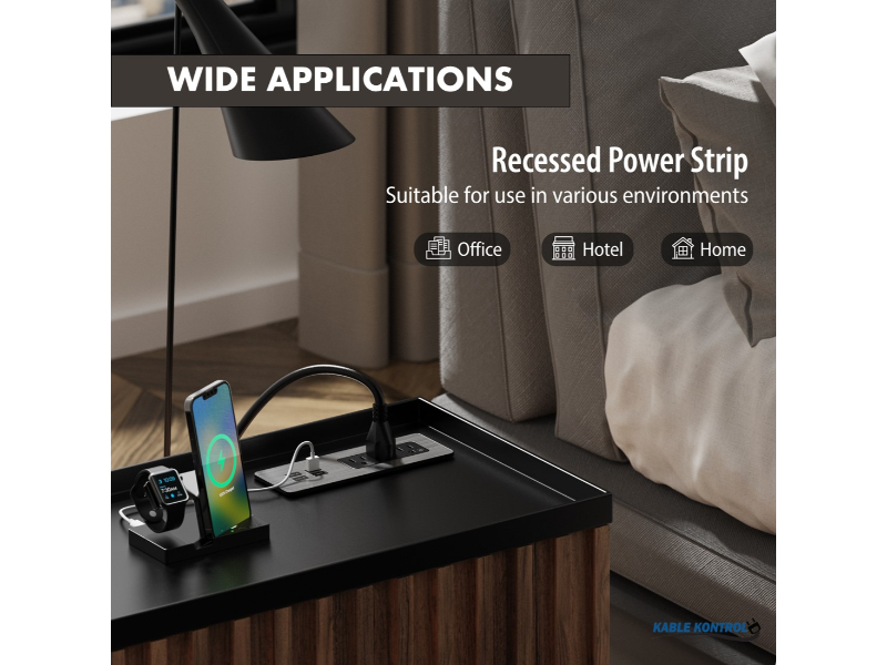 Flush Mount Desktop & Bedside Power Strip Outlet with USB C Port