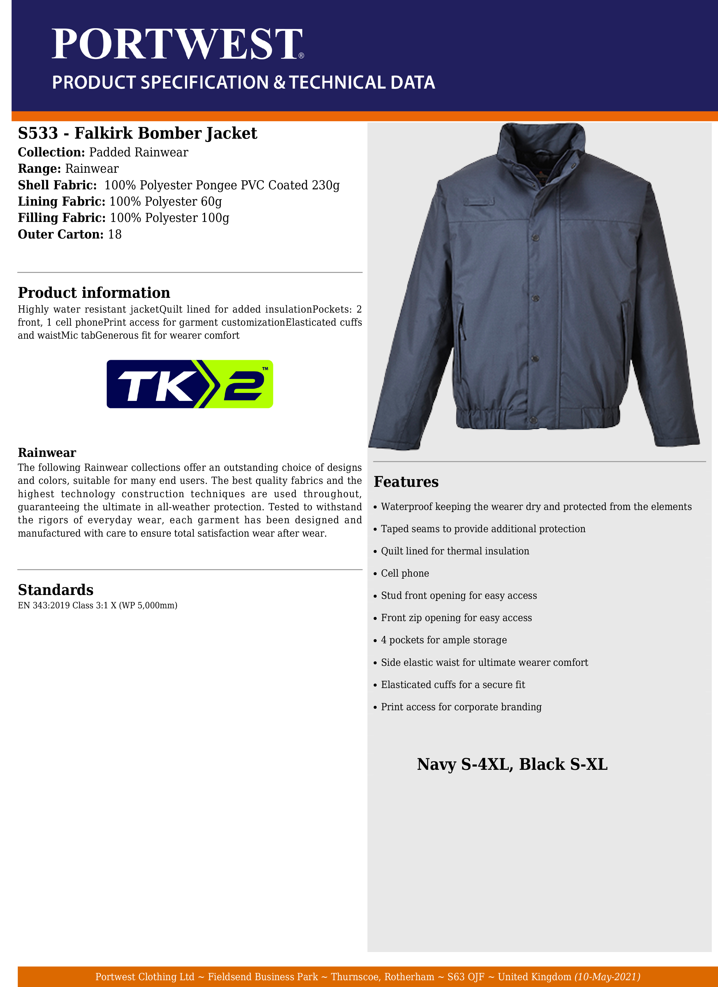 Portwest® US533 Falkirk Bomber Jacket