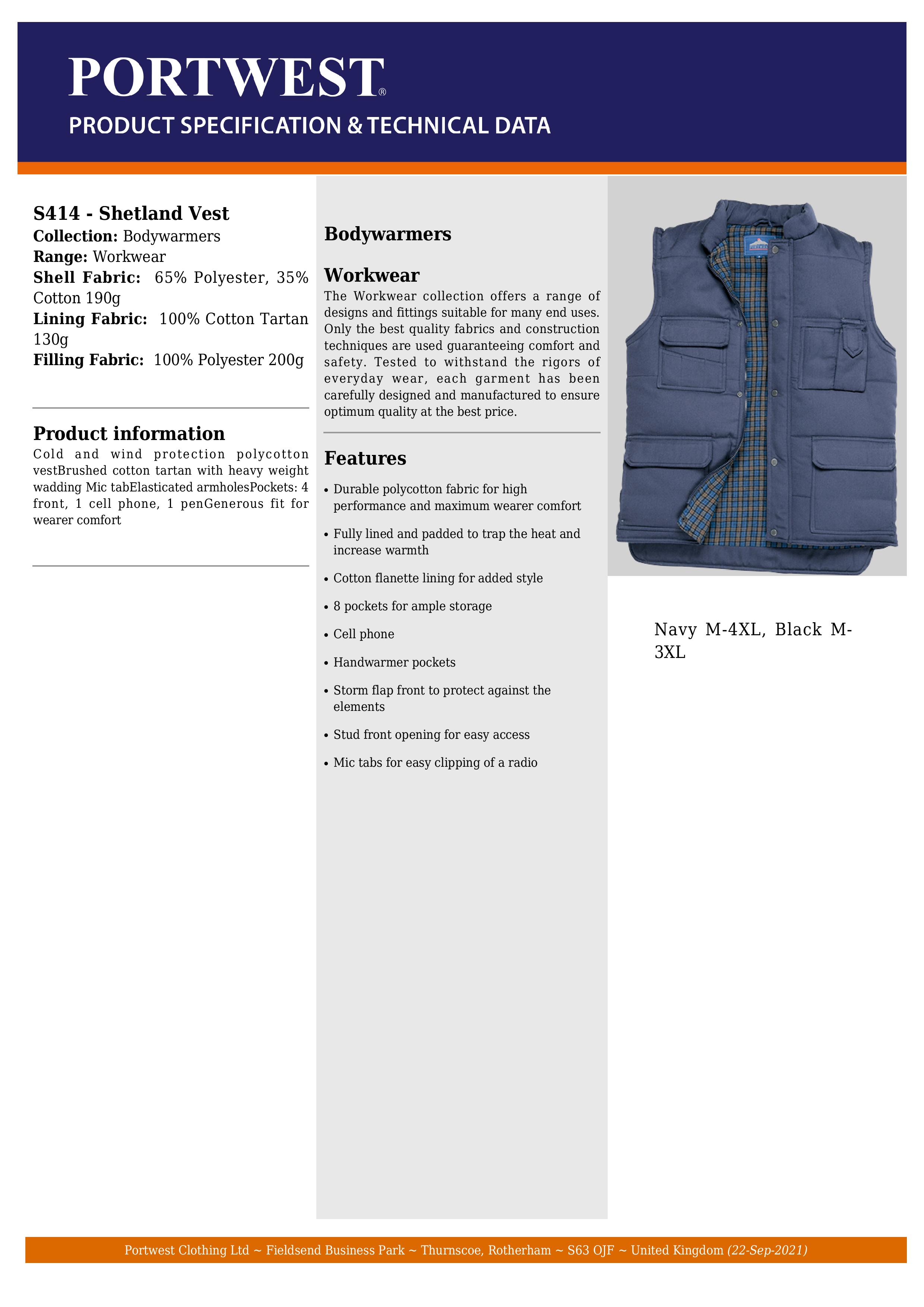 Portwest Shetland Vest - US414| Padded Winter Gilet