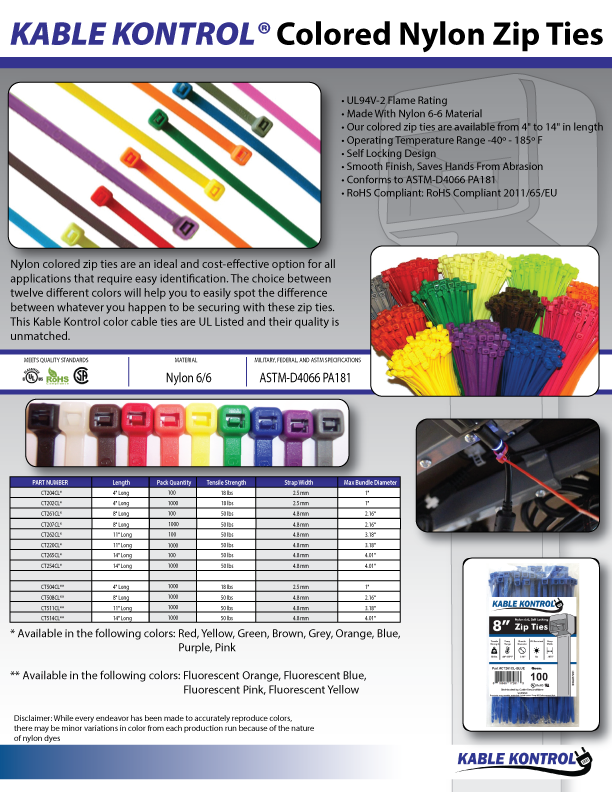 Colored Nylon Cable Ties | Color Zip Ties | Kable Kontrol®